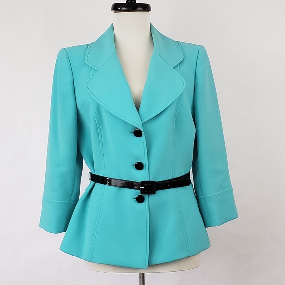 Tahari | Jackets & Coats | Tahari Asl Turquoise Blue Belted Blazer ...